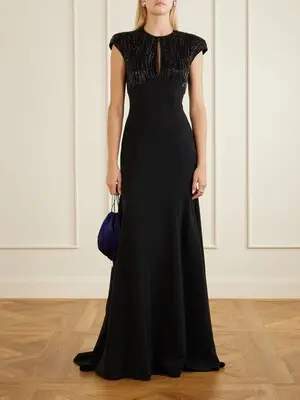 Jenny Packham Embellished Georgette-crepe Gown