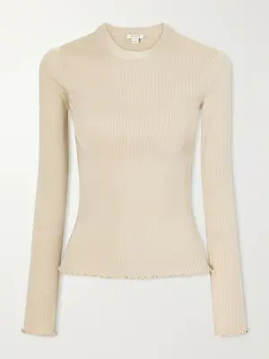 Alaïa Ribbed Silk-blend Top With Lettuce Hem