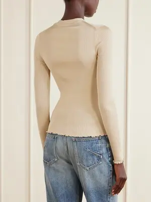 Alaïa Ribbed Silk-blend Top With Lettuce Hem