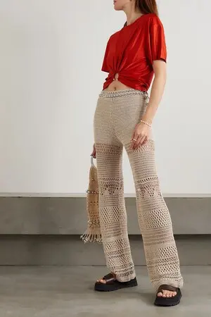 Rabanne Embellished Crocheted Cotton Flared Pants