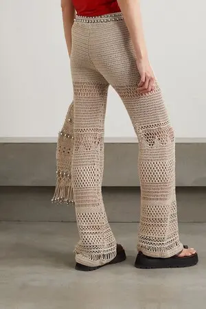 Rabanne Embellished Crocheted Cotton Flared Pants