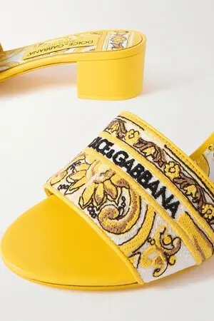 Dolce & Gabbana Maiolica Karol Leathertrimmed Canvasjacquard Sandals