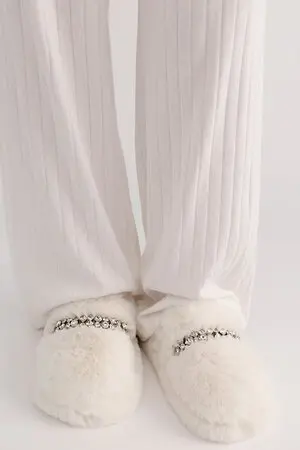 FP VEGAN COLLECTION Faux Fur Slippers With Embellished Detail - Snow