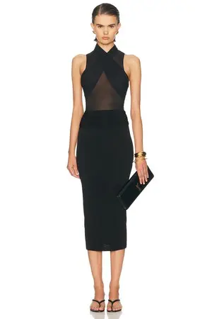 Wardrobe.NYC Translucent Halter Neck Bodysuit - Black