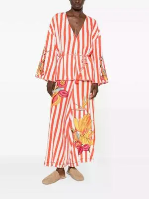 Farm Rio Striped Palazzo Pants With Fruit Embroidery