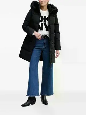 Dkny Hooded Padded Coat With Faux Fur Trim