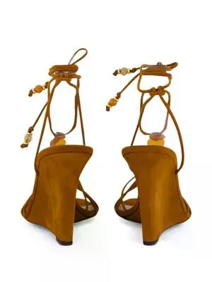 JIMMY CHOO Suede Bead-embellished Wedge Sandals
