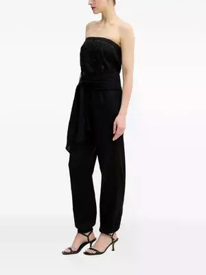LOLA CASADEMUNT Strapless Jumpsuit With Bead Embellishments And Tied Waist - Black