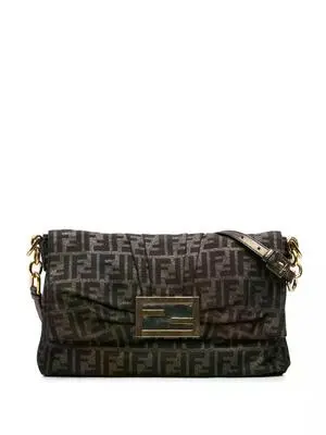 Fendi Large Zucca Canvas Glitter Mia Flap Shoulder Bag