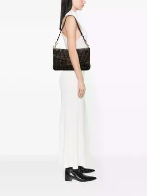 Fendi Large Zucca Canvas Glitter Mia Flap Shoulder Bag