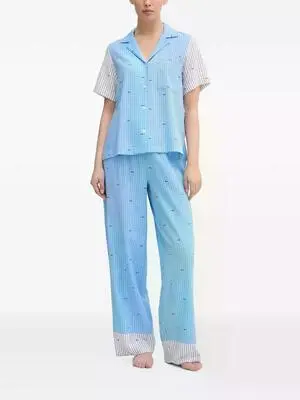 Dkny Logo-print Seersucker Pajamas - Blue