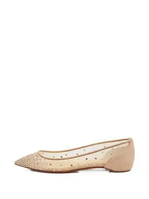 CHRISTIAN LOUBOUTIN Beige Mesh Embellished Pointed Toe Ballet Flats