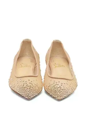 CHRISTIAN LOUBOUTIN Beige Mesh Embellished Pointed Toe Ballet Flats
