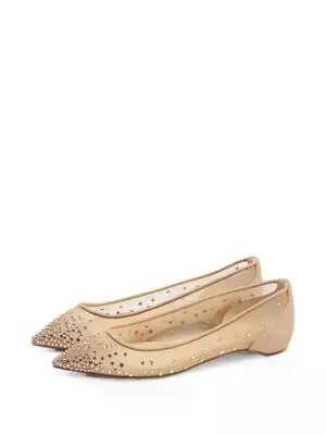 CHRISTIAN LOUBOUTIN Beige Mesh Embellished Pointed Toe Ballet Flats