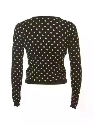 Moschino Polka Dot Knit V-neck Cardigan With Crystal Embellishments