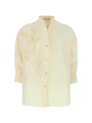 Antonelli Firenze Sequin-embellished Leaf-patch V-neck Shirt