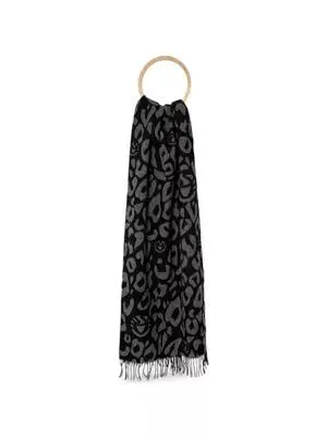 SPORTALM Leopard-print Fringed Scarf - Black