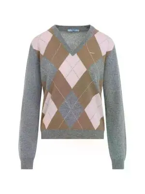 Prada Argyle Knit V-neck Sweater