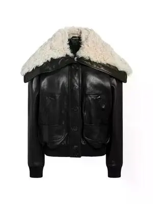 Attico Shearling Collar Leather Bomber Jacket