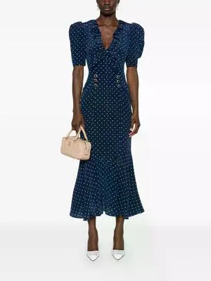 Alessandra Rich Polka Dot Print Midi Dress