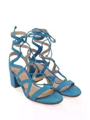 GIANVITO ROSSI Calf Suede Lace-up Block Heel Sandals