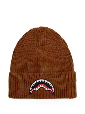 SPRAYGROUND Shark Mouth Ribbed Knit Beanie - Brown