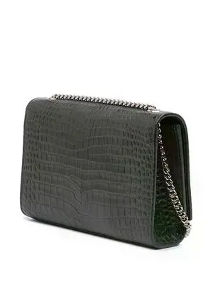 Saint Laurent Medium Croc Embossed Leather Kate Tassel Crossbody Bag - Green
