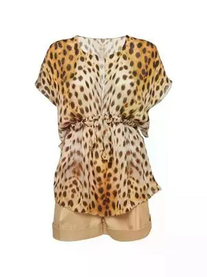 Roberto Cavalli Leopard Print Silk Shorts Set