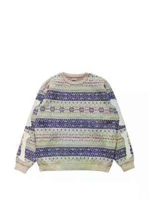 Kapital Fair Isle Skeleton Motif Crew Neck Sweater
