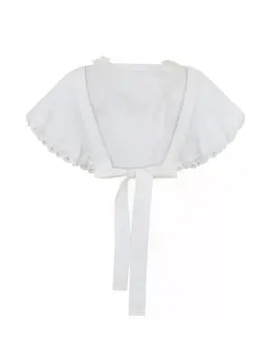 Alberta Ferretti Pleated Blouse With Lace Trim And Floral Appliqu - White