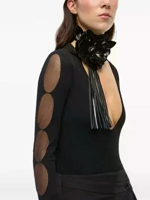 Pinko Ribbed Bodysuit With Cut-out Detailing And Sheer Panels