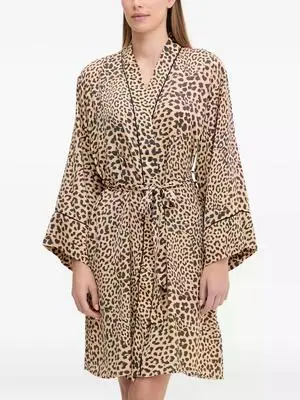 Dkny Leopard-print Belted Robe - Neutrals