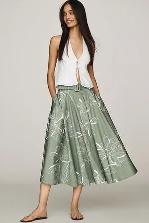 HUTCH Belted Floral Midi Skirt