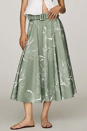 HUTCH Belted Floral Midi Skirt