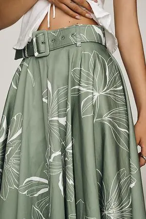 HUTCH Belted Floral Midi Skirt