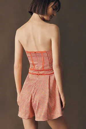Maeve Strapless Romper - Red Pattern