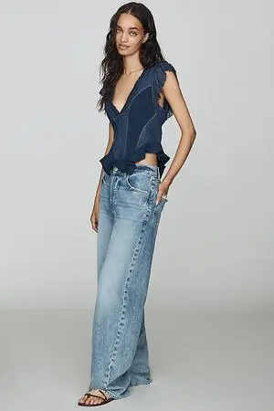 Anthropologie Lace Flutter-sleeve V-neck Top - Indigo