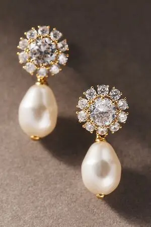 Nadri Sunflower Pearl Drop Earrgs - Gold