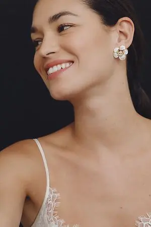 Anthropologie Layered Floral Crystal Earrings