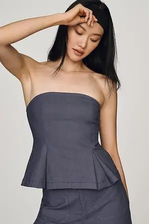 Anthropologie Strapless Peplum Top - Nightshadow Blue