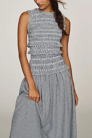 ROWING BLAZERS Cotton Smocked Midi Dress