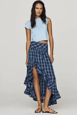Anthropologie Basque-waist Ruffled High-low Maxi Skirt - Indigo