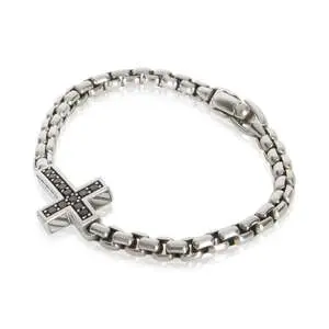 David Yurman Sterling Silver Diamond Cross Station Bracelet