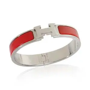 Hermès Clic H Bracelet In Palladium Plated Metal With Enamel Detailing