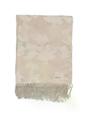 Calvin Klein Floral-jacquard Fringed Scarf - Neutrals