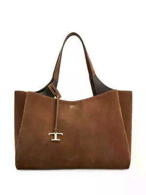 TOD'S Suede Bag With T Timeless Detail - Brown