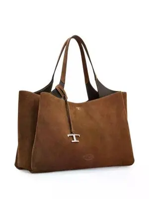 TOD'S Suede Bag With T Timeless Detail - Brown