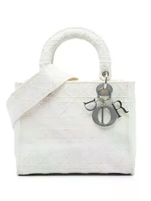 Dior Embroidered Canvas Cannage Lady D Lite Satchel - White