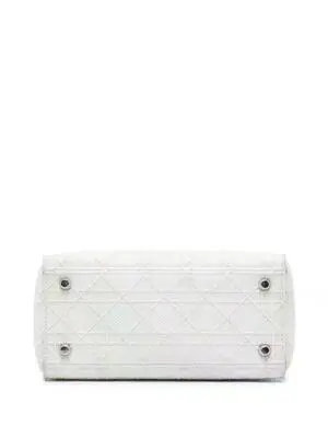 Dior Embroidered Canvas Cannage Lady D Lite Satchel - White
