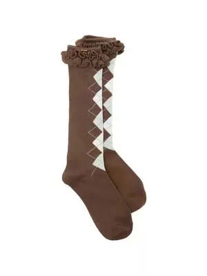 GANNI Knee High Socks - Brown
